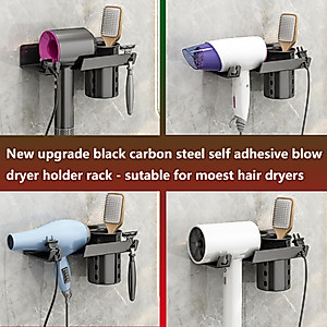 Self Adhesive Hair Dryer Holder for Dyson Hair Dryer Holder, Wall Mount Bathroom Organizer for Flat Irons, Curling Wands, Hair Straighteners, Compatible with Most Hair Dryers (Wrought Iron, Black)