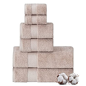 TEXTILOM 100% Turkish Cotton 6 Pcs Bath Towel Set, Luxury Bath Towels for Bathroom, Soft & Absorbent Bathroom Towels Set (2 Bath Towels, 2 Hand Towels, 2 Washcloths)- Beige