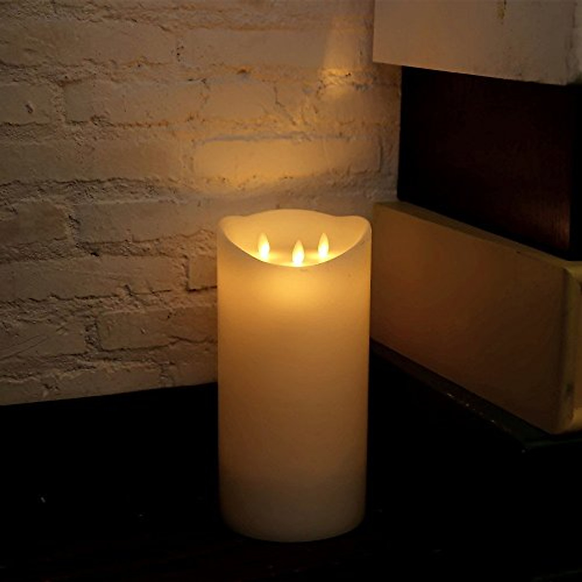NONNO & ZGF 9.2“Huge Dancing Wick Battery Operated Wax Pillar Candle with Timer, Ivory