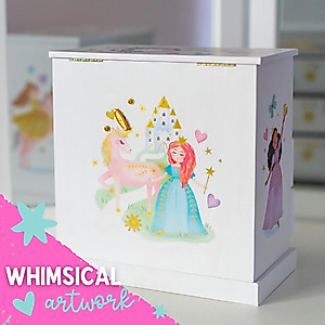 Giggle & Honey Princess Musical Jewelry Box for Girls - Kids Music Box with Drawers, Fairytale Gifts for Girls Birthday, Princess Jewelry Boxes for Ages 3-10 - 9 x 5 x 9.3 in, White