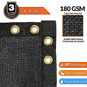6' x 50' Wind Privacy Screen Fence (Set of 2-100' Long), Commercial Grade Fabric Mesh with Durable Grommets, Black | 180GSM