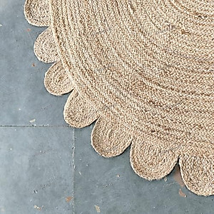 Generic 4X4, 5X5, 6X6,Feet Natural Jute Scallop Round Rug, Floor Scalloped Edge Rug Braided Boho Eco Large Circular Handmade Area Rugs (Natural, 5X5 Ft Round Rug)