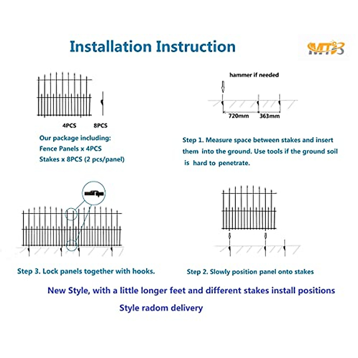 Black Steel Decorative Garden Fence Panels, Metal Fence Animal Barrier 36 in H x14.1 ft Long Landscape Border Fence Arched Top, Dog Fence Barrier