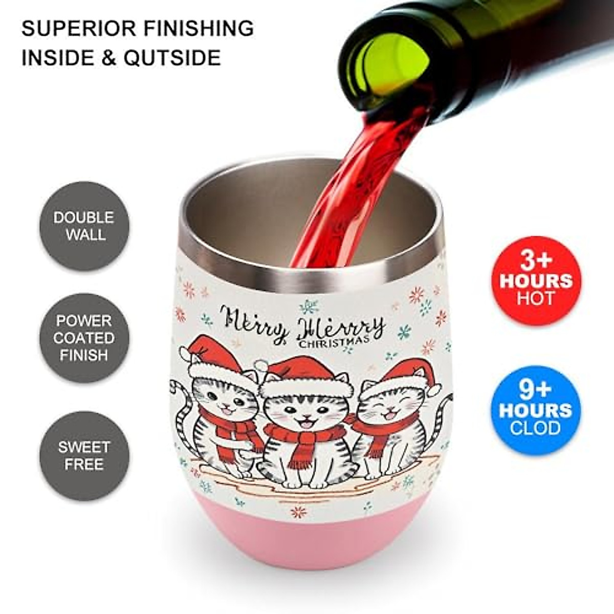 OPTKSNCU 304 Stainless Steel Insulated Cup with Lid, Christmas Cat Print Durable, And Easy to Clean – Ideal for Home, Office, And Gift Giving