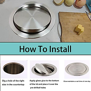 YOYDS Recessed Trash Bin Round Cover Stainless Steel Countertop Insert Cover Built-in Swing Flap for Mall Kitchen Bathroom Office (Sliver)