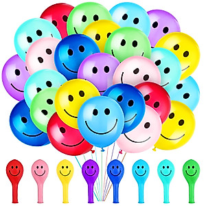 Sratte 50Pcs Happy Smile Balloons for Birthday Party 12'' Latex Smile Face Colorful Balloons Naughty Balloons Kids' Party Balloons for Baby Shower Wedding Decoration Festive Supplies (Assorted Color)
