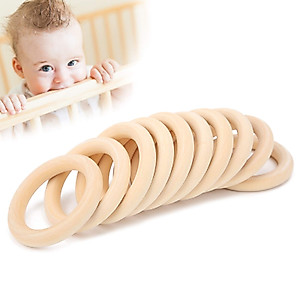 10Pcs Wood Teething Rings, 65mm Baby Unfinished Wood Circles Without Paint, Smooths Wood Circles for Crafts DIY Teething Ring, Jewelry Pendant Connectors (Wood Color-65mm)