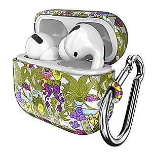 Hard Case Compatible with AirPods Pro 2 | AirPods Pro | AirPods 3 gen 2 1 Smoking Plastic Cover High Design Pot Leaf Trippy Earpods Protective Hook Shockproof Stoner 420 Weed Portable with Keychain