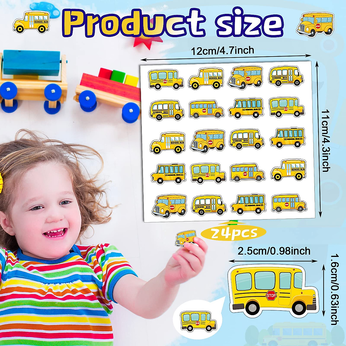 480 Pcs School Bus Stickers Cute School Bus Party Supplies Teachers Stickers for Kids Cartoon Transportation Stickers for Boys Toddler Teens DIY Art Toys Crafts School Classroom Students (Yellow)