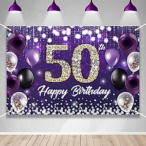Happy 50th Birthday Backdrop Banner Purple Theme Background with Shiny Diamond Noble Elegant Birthday Party Photo Photography Prop Booth Background for Men Women Celebration 70.8x47.2in-BECKTEN