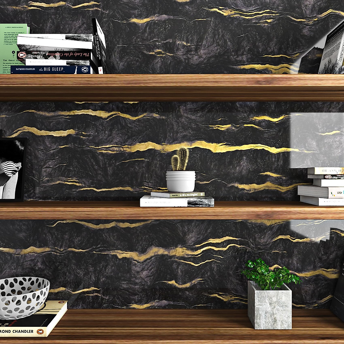 Livelynine Black and Gold Marble Contact Paper for Countertops Waterproof Marble Wallpaper Peel and Stick Bathroom Walls Renter Friendly Countertop Cover Kitchen Cabinet Contact Paper 15.8X78.8 Inch