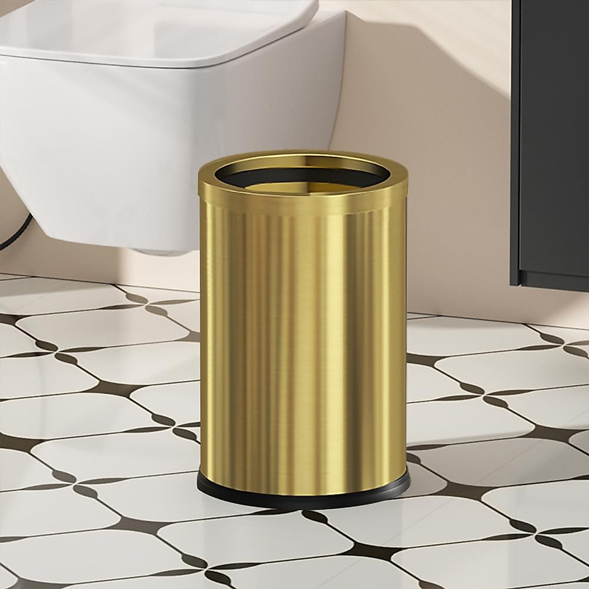 YOJIA 2.4 Gallon Elegant Round Trash Can,Open Top Waste Basket,Removable,Brushed Stainless Steel,12.8" H,Large Capacity Garbage Can,for Bathroom,Living Room,Bedroom,Cafe,Office,Buseniss (110XW Gold)
