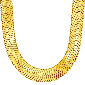 IFIX Cross 18K Faux Gold Herringbone Chain Necklace for Men Women 25" Long 6mm thick, 90s Hip Hop Fake Gold Chain Sparkling 18K Costume Gold Chain