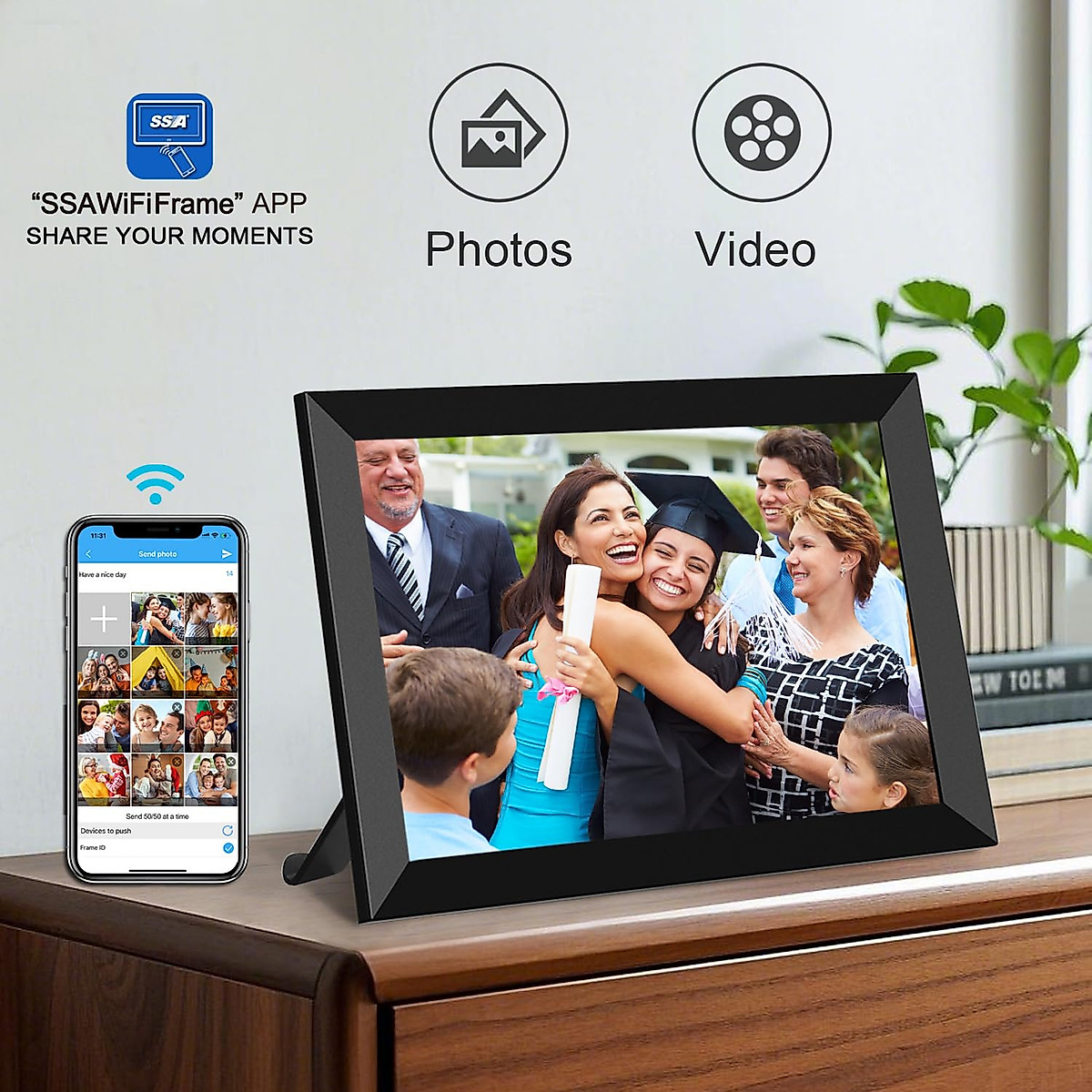 FRAMEO Digital Photo Frame 10.1 inch WiFi Smart Frame HD IPS Touch Screen, 16GB Storage, Auto-Rotate, Wall-Mountable, Easy Setup to Share Photos & Videos via Free App from Anywhere