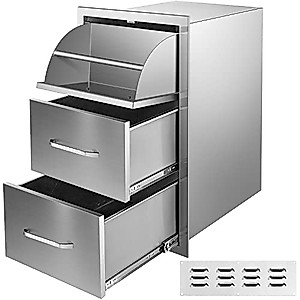 Happybuy 17''W x 30''H Triple Access Stainless Steel with Chrome Handle BBQ Island Drawers for Outdoor Kitchen or Grill Station