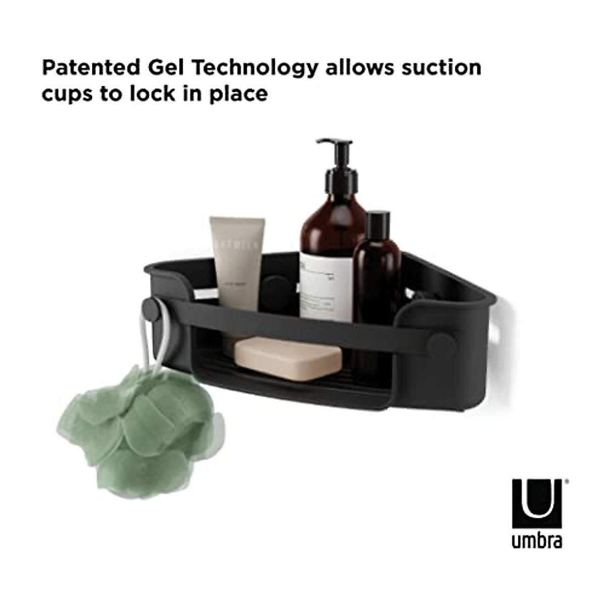 Umbra Flex Shower Storage Accessories with Patented Gel-Lock Technology Suction Cup, Black