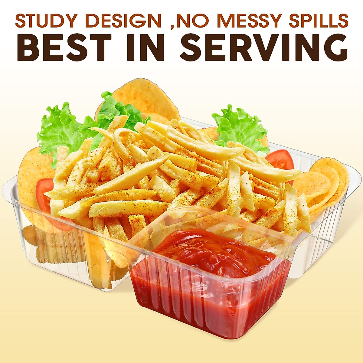 300 Pieces Nacho Trays Disposable 2 Compartment Food Tray Concession Stand Supplies Movie Night Snack Trays Clear Plastic Cheese Dip and Chip Holder for Candy Kids School Carnival (6 x 5 x 1.5 Inch)