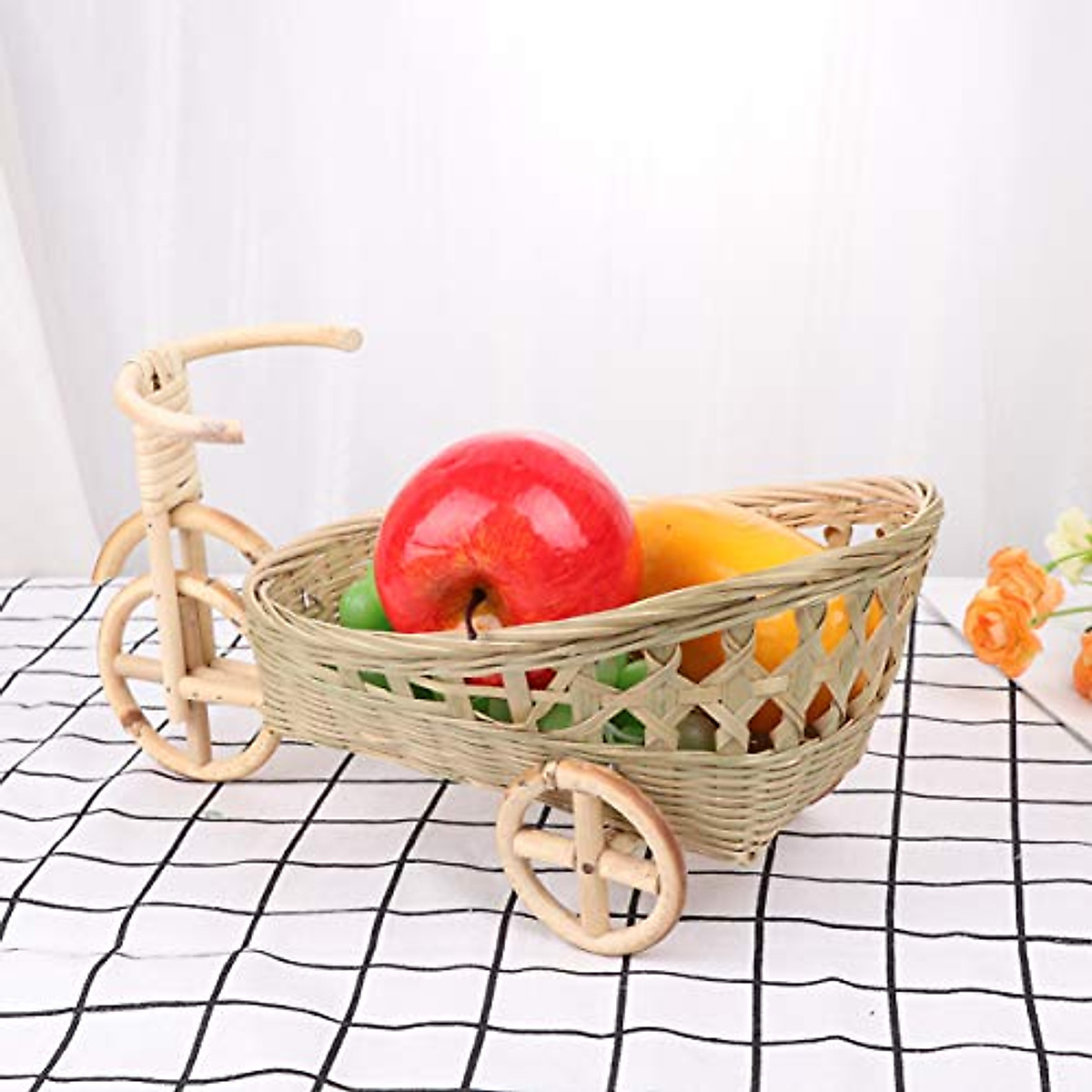 Cabilock Woven Fruit Basket Bamboo Bread Basket Container Bowl Candy Basket Serving Basket Flower Basket Appetizer Tray Storage Basket Tricycle Design for Fruit Snack Nuts Chip