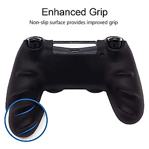 Controller Skin for PS4, BRHE Anti-Slip Grip Silicone Cover Protector Case Compatible with PS4 Slim/PS4 Pro Wireless/Wired Gamepad Controller with 2 Dragon Carving Thumb Grip Caps