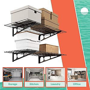 RAD Sportz Heavy Duty Shelves for Wall 2-Pack - Storage for Garage Organization - Garage Shelving with 154lb Capacity and Bike Hooks for 4 Cycles