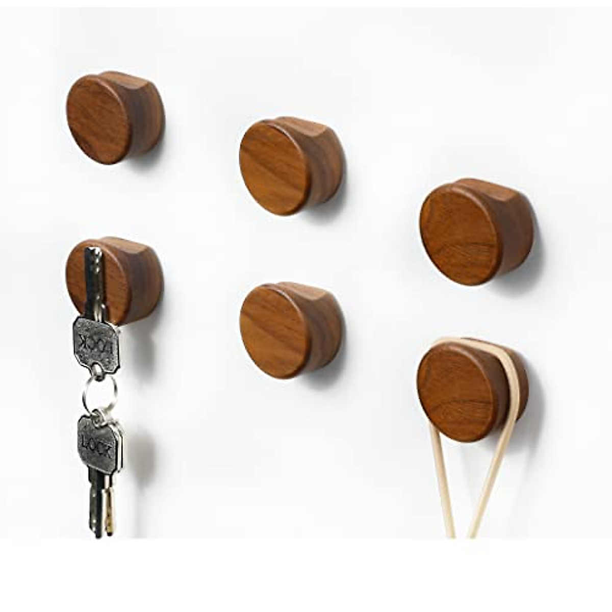 CRAFT KITTIES Wood Wall Hooks with Magnet, Coat Hooks Wall Mounted Rustic Wooden Hooks Heavy Duty Robe Hook Hat Rack | Hooks for Hanging Bathroom Towels Clothes Hanger (6, Black Walnut)