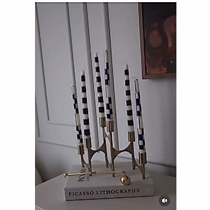 0 Handmade Decorative Hand Painted Taper Candles, 2 Pack | Checkered Black & White | for Dinner Table and Interior Decoration