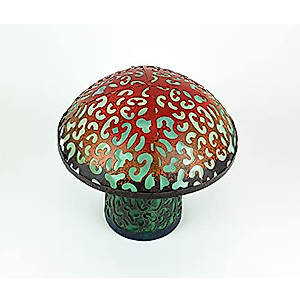 Things2Die4 Teal Blue Mushroom Metal Art Filigree LED Lighted Solar Garden Statue, Green, 11.82InL x 11.82InW x 11.03InH