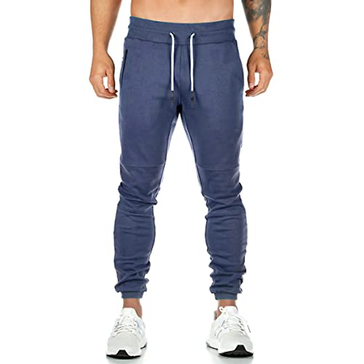 MANSDOUR Men's Athletic Gym Pants Workout Running Joggers Pants Slim Fit Sport Track Pants Outdoor Jogging Sweatpants Casual Quick Dry Tapered Training Trousers with Zipper Pockets Navy