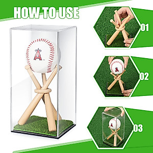 Mudder Baseball Display Case and Wood Stand Acrylic Baseball Holder Acrylic Box with Grass Pad for Ball Display Mini Wooden Bat Showcase Holders for Memorabilia Autograph Ball(1 Pack)