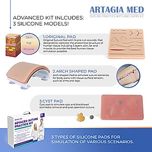 Advanced Practice Kit for Medical Students (35 Pcs) – Latest Generation of Most Complete Model, Including: Tool Kit with Variety of Suture Threads, 3 Top Quality Suture Pads (Education Only)