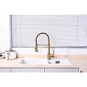 Ntipox Brushed Gold Kitchen Faucet with Pull Down Sprayer,Brushed Brass Kitchen Sink Faucet Single Handle Single Lever ，Spring Rv Kitchen Faucet, 3 Function Laundry Faucet