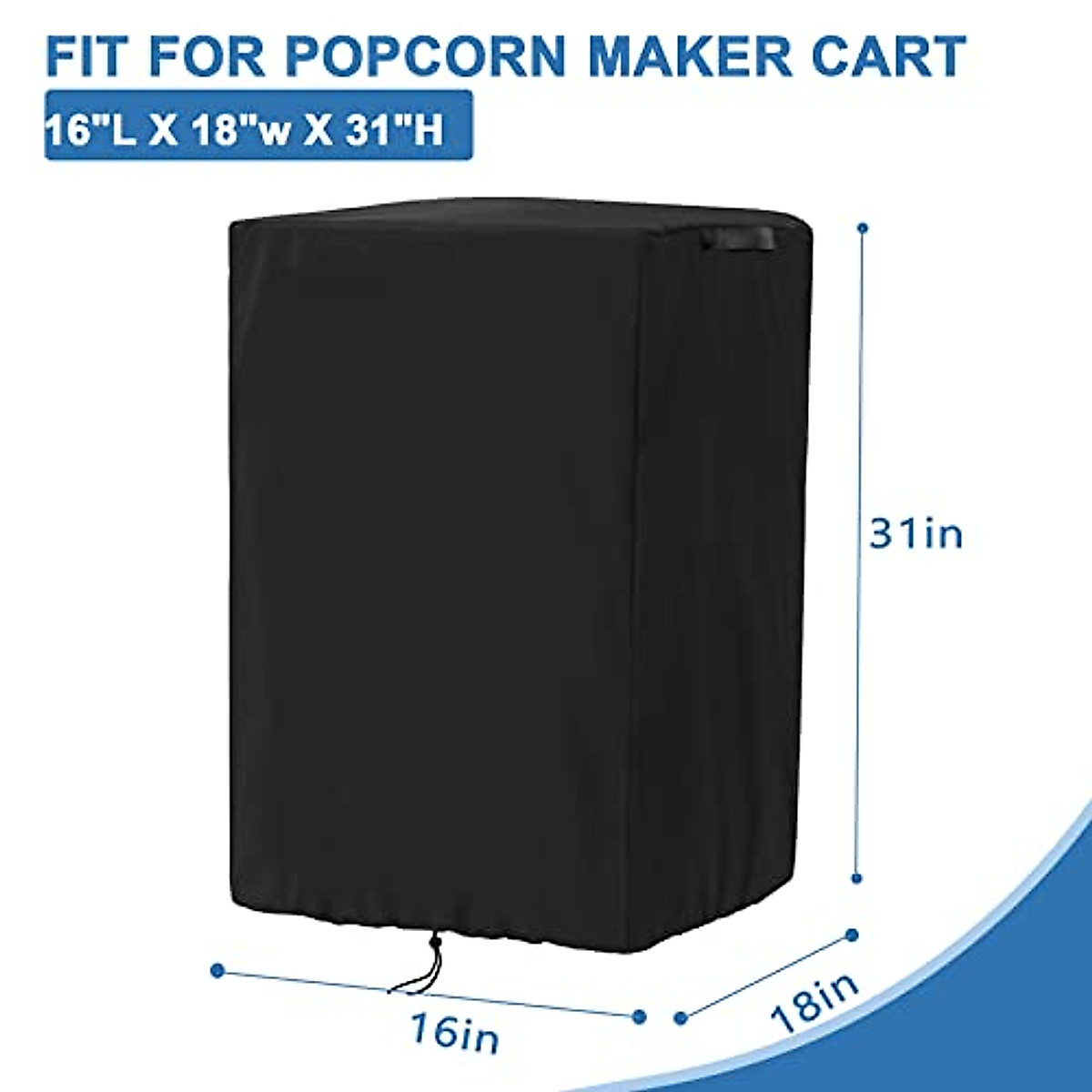 Rilime Popcorn Machine Cover Compatible with GREAT NORTHERN- Waterproof 420D Popcorn Cart Cover,Dustproof Popcorn Maker Cart Cover With Adjustable Drawstring 16"L X 18"W X 31"H