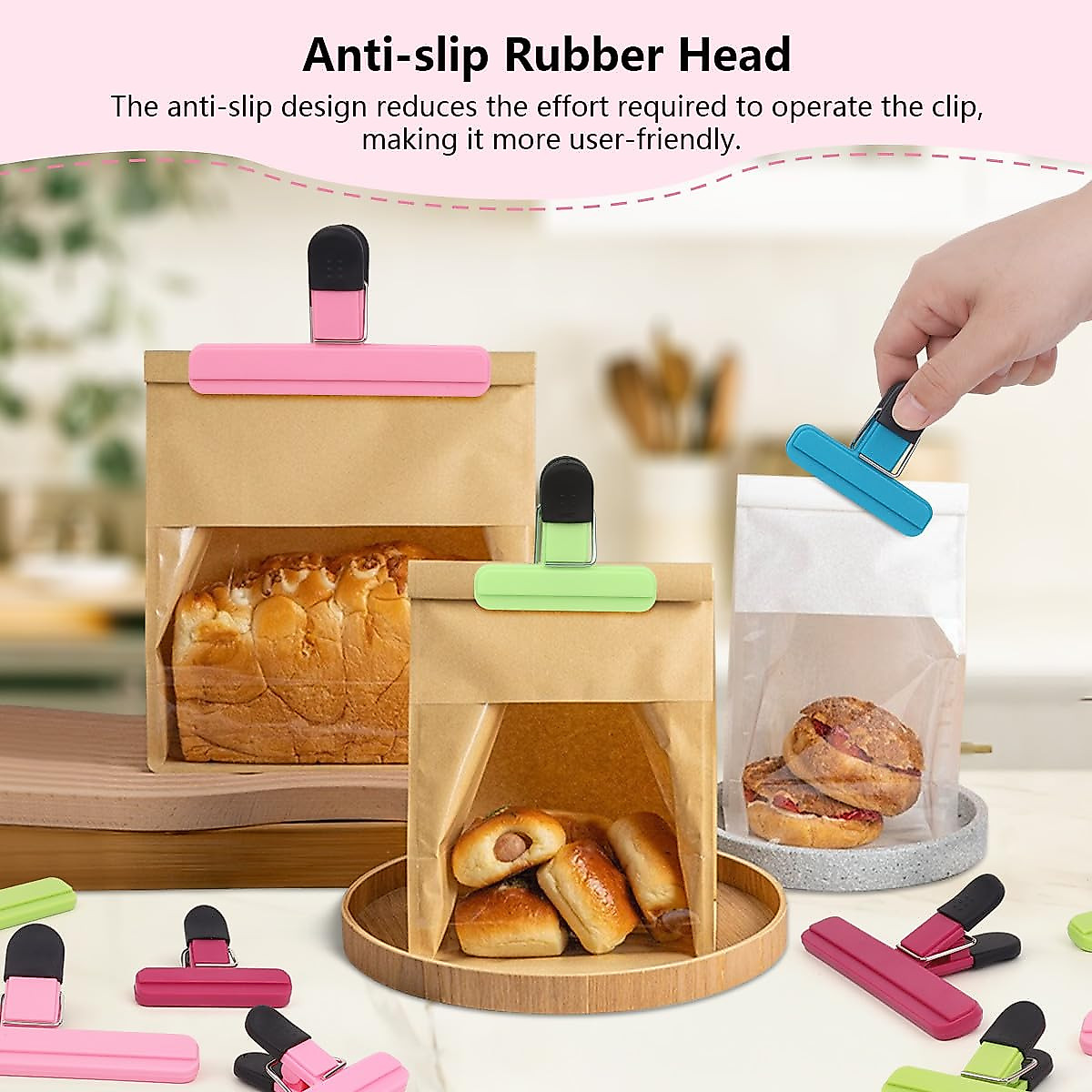 Chip Food Bag Sealing Clips - 8 Pack Food Clips, Chip Clips Bag Food Clips, Bag Clips for Food Storage with Air Tight Seal Grip, Plastic Clips for Chips, Snacks, Bread, Kitchen Accessories