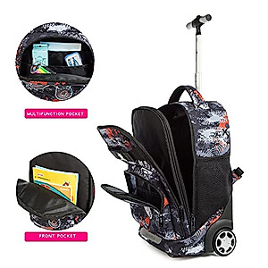 MOHCO 19 inch Rolling Backpack Set Wheeled School Book bag with Insulated Lunch Bag and Pencil Case (Moto)