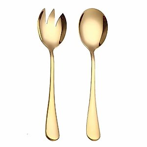ARFUKA Salad Server Set Stainless Steel Salad Servers Salad Spoons and Fork Salad Serving Utensils Salad Lifters for Tossing and Serving Pack of 2 (Gold)