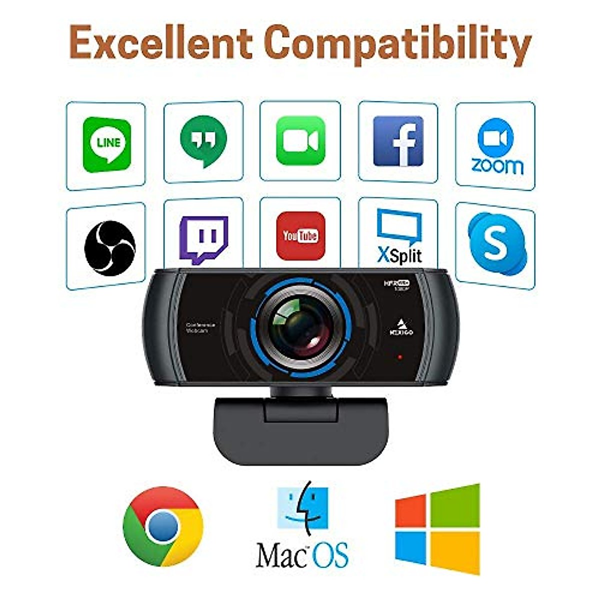 NexiGo N980P 1080P 60FPS Webcam with Microphone, HD USB Computer Camera, Built-in Dual Noise Reduction Mics, 120 Degrees Wide-Angle for Zoom/Skype/FaceTime/Teams, PC Mac Desktop (Renewed)