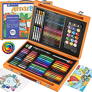 MEEDEN KIDS Drawing Set,Gift for Boys & Girls,Wood Case Artist Painting Set with Silky Crayons,Oil Pastels,Waterbased Pencils,Dry Erase Markers, Art Suplies Coloring Set with Paint Pad White Board