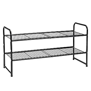 GEORIS Stackable 2-Tier Shoe Rack, Space-Saving Wide 15-Pairs Shoe Shelf Organizer for Closet, Entryway, Hallway, Black