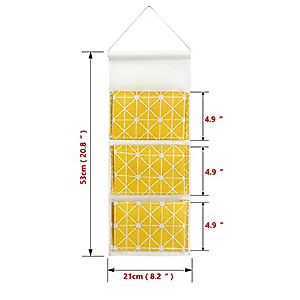 KINGREE 3Pcs Wall Closet Hanging Storage Bag, Premium Linen Fabric Over The Door Organizer, Hanging Storage Pouches with 3 Pockets for Bedroom Bathroom - Waterproof & Stylish(Grid)