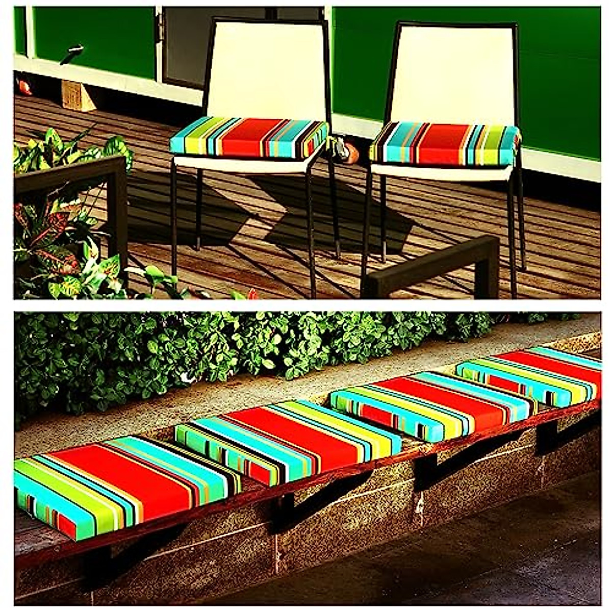 LFNOONE Outdoor Patio Chair Cushions 17"x17" Water-Resistant Garden Chair Cushions,Colorful High Density Sponge Filling Glider Lawn Seats mat,Set of 2,with 4 Rope Fixed Straps