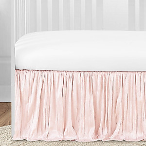 Sweet Jojo Designs Pink Floral Vintage Lace Baby Girl Nursery Crib Bedding Set - 4 pieces - Solid Light Blush Crinkle Crushed Velvet Luxurious Elegant Princess Boho Shabby Chic Luxury Flower Ruffle