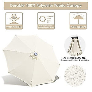 Yescom 10ft Solar LED Lighted Patio Umbrella with Tilt and Crank 8 Ribs Outdoor Market Umbrella for Table Garden Canvas Natural White