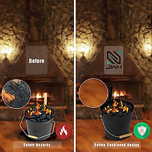 JWX Ash Bucket, Ash Set Keep Your Fireplace Clean and Safe Includes Shovel, Lid, Heat-Resistant Gloves, and Coconut Fiber Brush