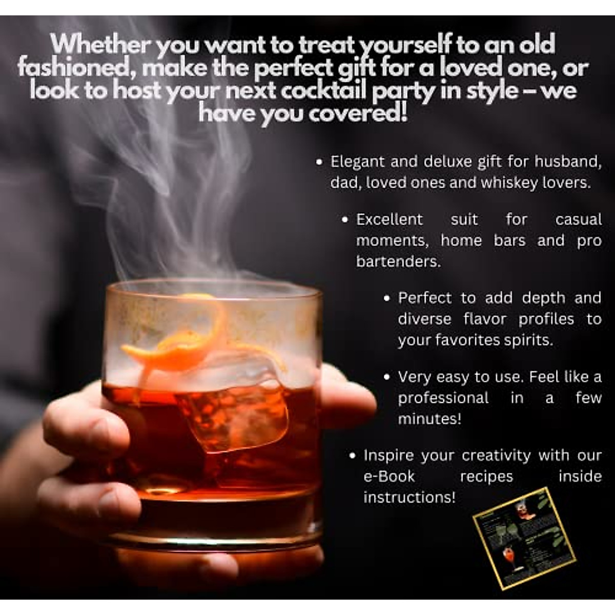 Chunba Style Cocktail Smoker Kit with Torch, 4 Wood Chips Flavors, 11pcs Deluxe Set for Whiskey, Bourbon Old Fashioned Drink Smoker Lovers. Unique Gift for Men, Father, Husband and Friends (No Butane)