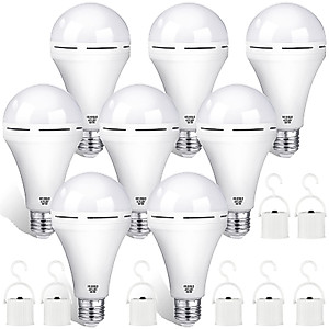 Rechargeable Emergency LED Light Bulb White Light Bulbs 6500k Battery Backup for Power Failure with Hook E27 Base for Camping Outdoor Activity Power Outage (16 Pieces,9 Watt)