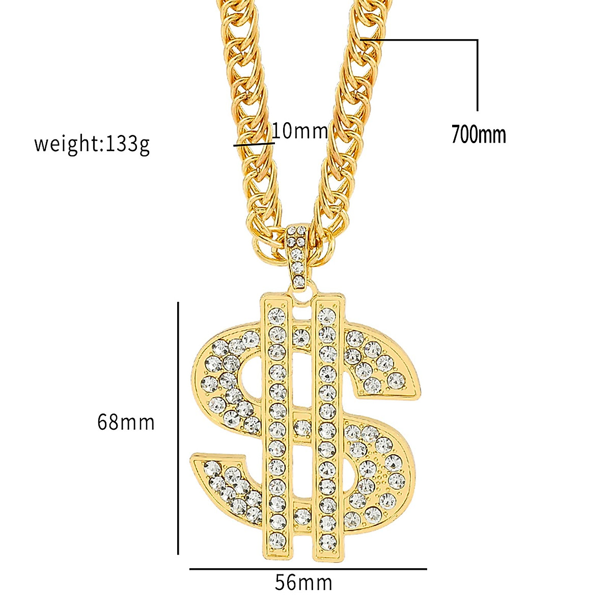 Sanglarst Gold Chain Necklace with Dollar Sign, 25.6 Inch Golden Ultra Luxury Looking Feeling Real Solid 14K Gold plated Curb Fake Neck Chain for Party Dancing