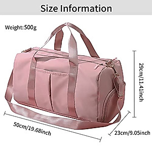Suruid Sports Gym Bag Travel Duffel Bag for Women and Men Waterproof Weekender Overnight Tote Carry On Bag with Shoes Compartment & Wet Pocket Lightweight Adjustable Strap - Pink