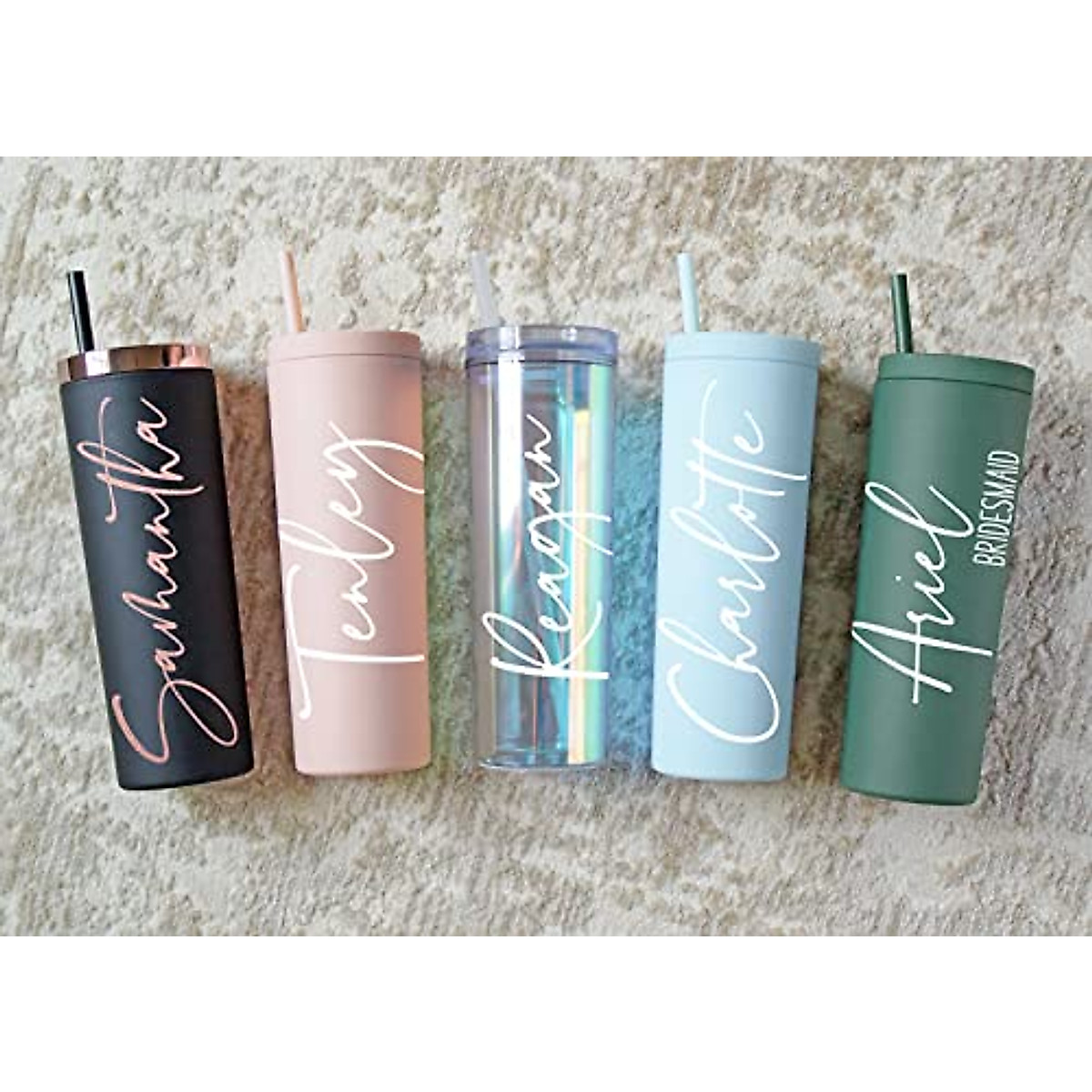 Personalized Tumbler With Lid and Straw Holographic, Bridesmaids Gifts, Acrylic Tumbler, Skinny Tumbler with Straw, Personalized Gift