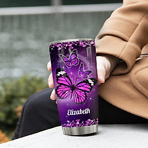 Wassmin Butterfly Tumbler Personalized Gift Stuff For Women Girls Lady Mom Custom Name Jewelry Drawings Style Tumblers 20oz 30oz Coffee Travel Mug Birthday Christmas Customized Cup Gifts (Purple)
