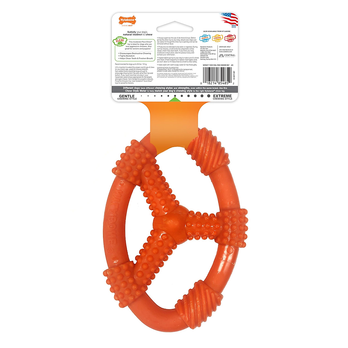 Nylabone Flexi Chew Oval Dog Ring - Textured Dog Ring Toy for Moderate & Gentle Chewers - Chicken Flavor, Wolf/Medium (1 Count)